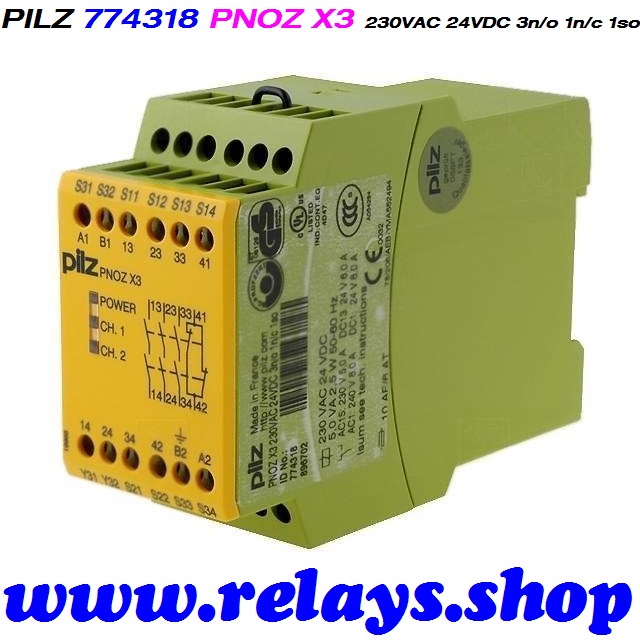 774318 PilZ PNOZ X3 230VAC 24VDC 3n/o 1n/c 1so LiNE iD @RELAYS