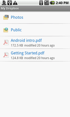 Dropbox บน Android [Acer beTouch E400]