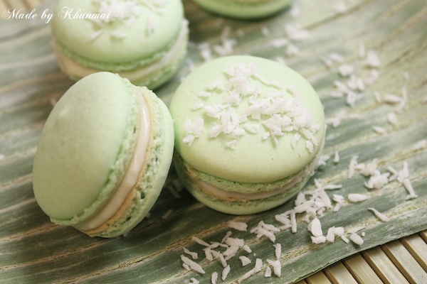 Pandan Macarons with Coconut Cream Cheese Frosting filling