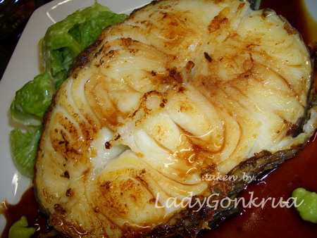 Pan fry snow fish and Salad wasabi dressing