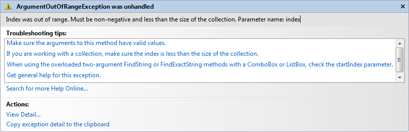 วิธีแก้ ERROR "Index was out of range. Must be non-negative and less than the size of the collectio"