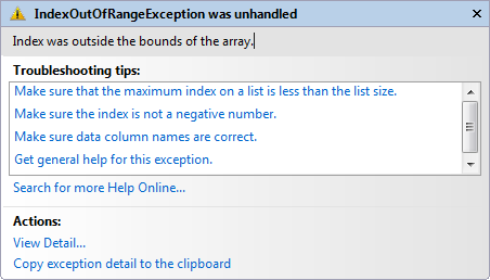 วิธีแก้ "Index was outside the bounds of the array"