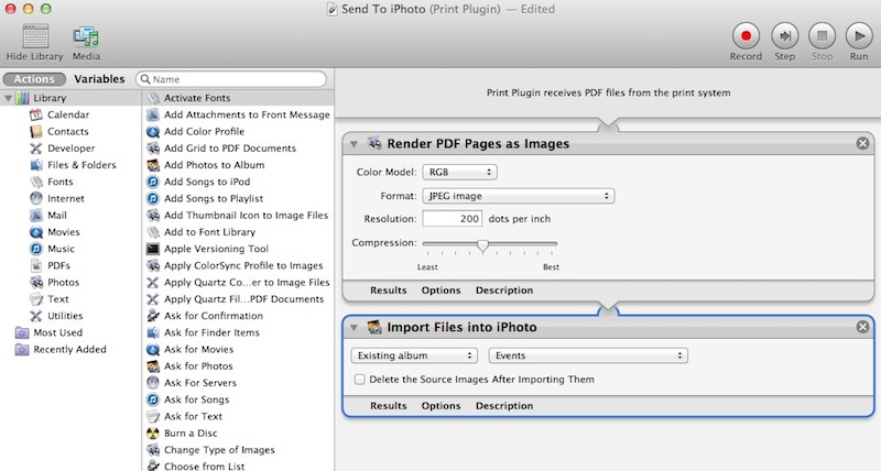 เพิ่มคำสั่ง Send To iPhoto ในเมนู Print/PDF