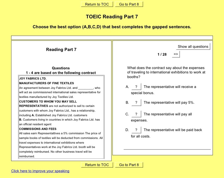 ฝึก TOEIC part V, VI, VII, VIII ออนไลน์