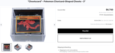 Cheetozard ซีโตสรูปมังกร Charizard ถูกประมูลขายในราคา 7000 เหรียญสหรัฐ.