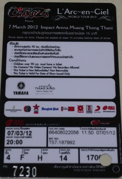 20th Anniversary L'arc en ciel World Tour 2012 live in Bangkok